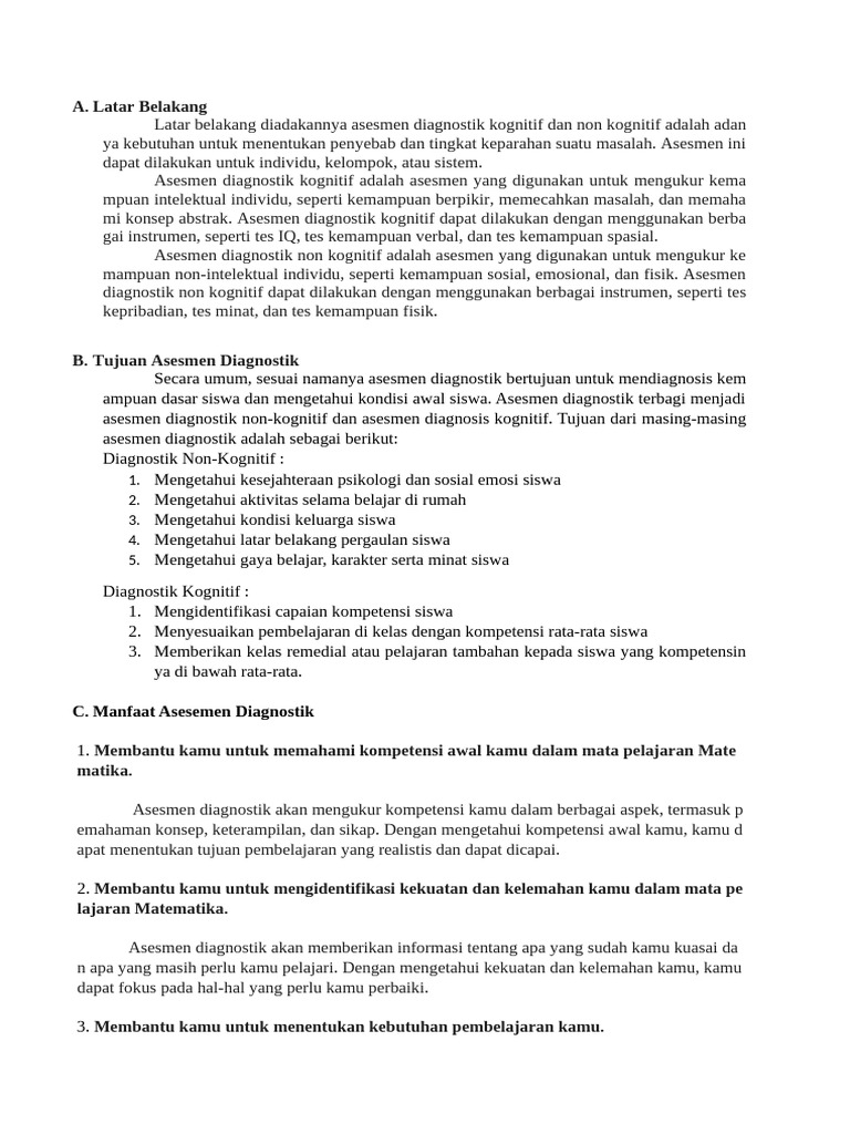 Program Asesmen Diagnostik | PDF