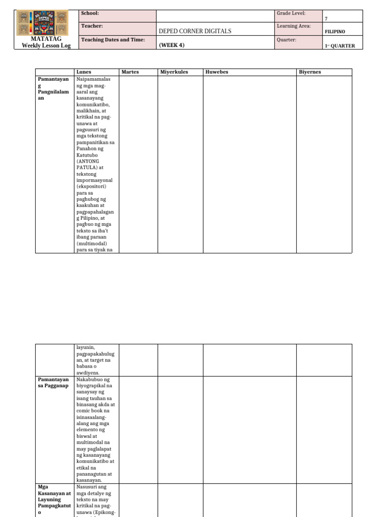 Dll-Week 4-Grade7-Filipino - Deped Corner Digitals | PDF