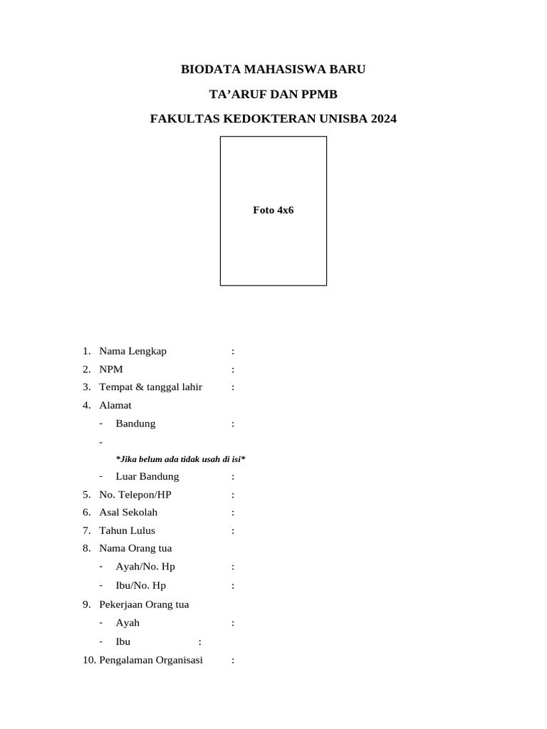 Biodata Mahasiswa Baru 2024 | PDF