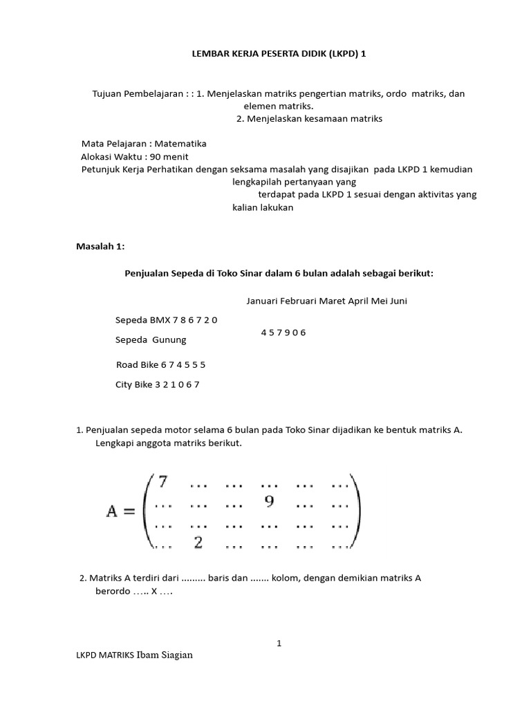LKPD Matriks | PDF