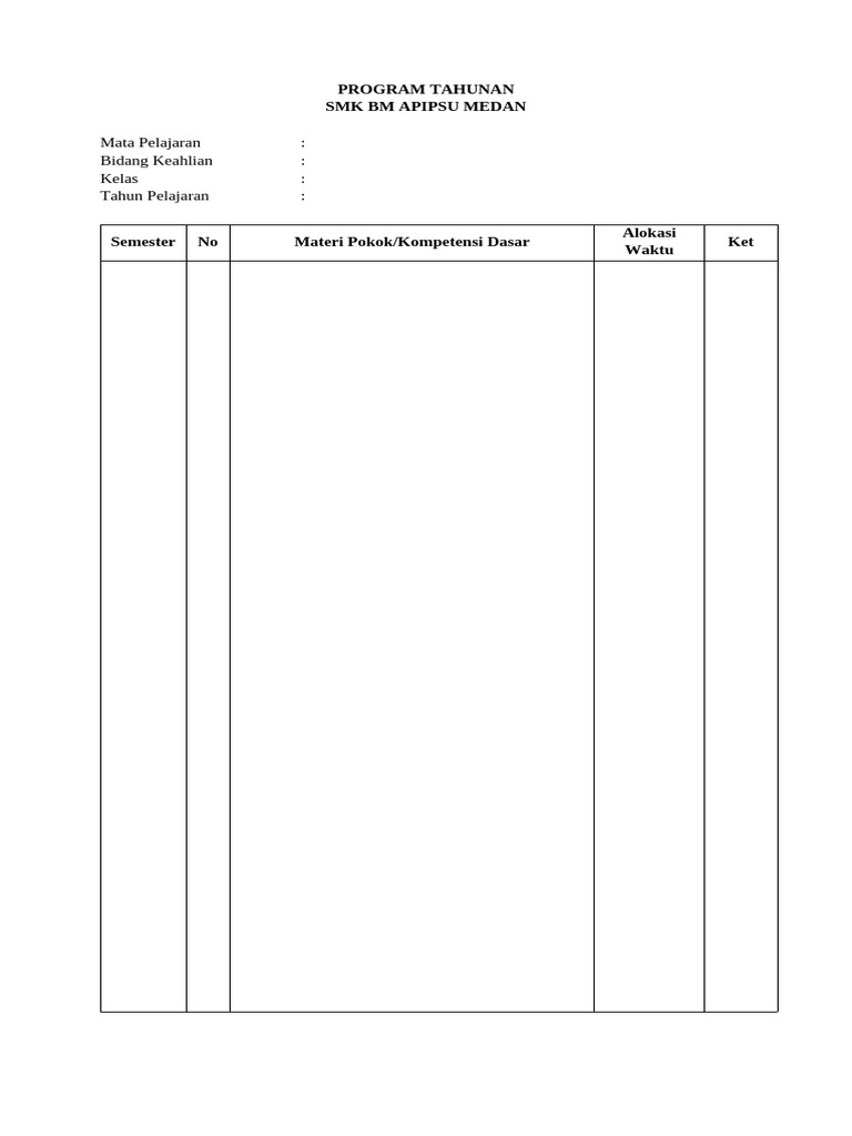 Program Tahunan SMK BM Apipsu | PDF