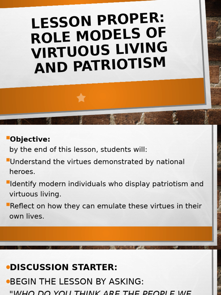 Lesson 5 Role Models of Virtuous Living and Patriotism | PDF