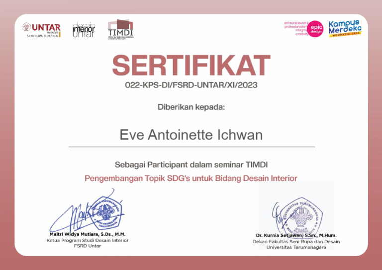 Sertifikat TIMDI Talkshow Eve Antoinette Ichwan | PDF