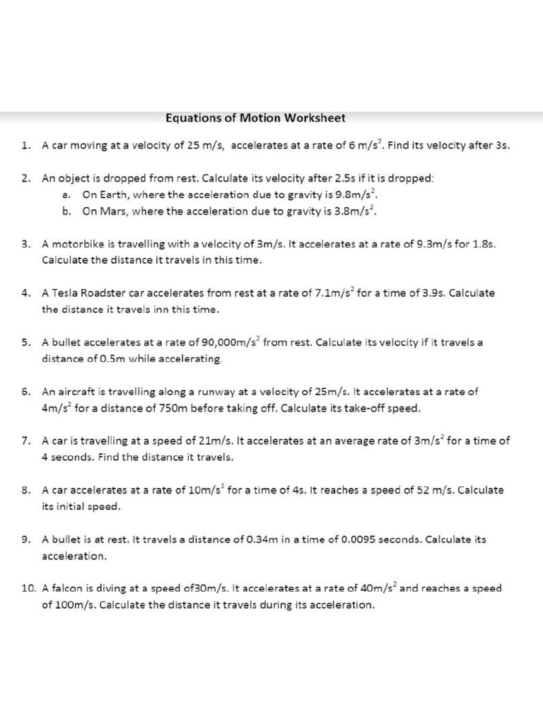 Acceleration and Motion Worksheet 13 | PDF