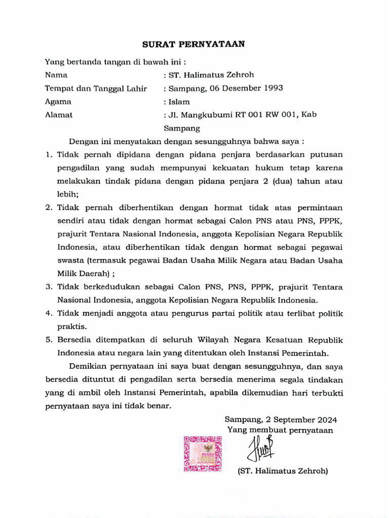 Surat Pernyataan E-Materai | PDF