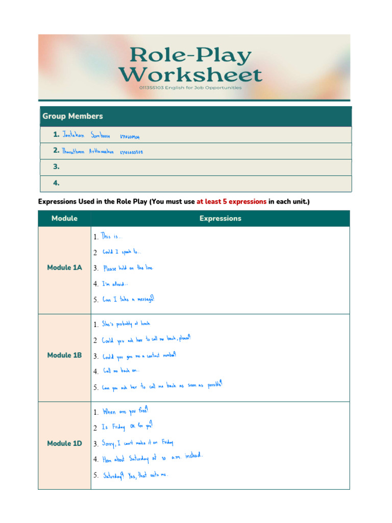 Role-Play Worksheet Sec39 | PDF