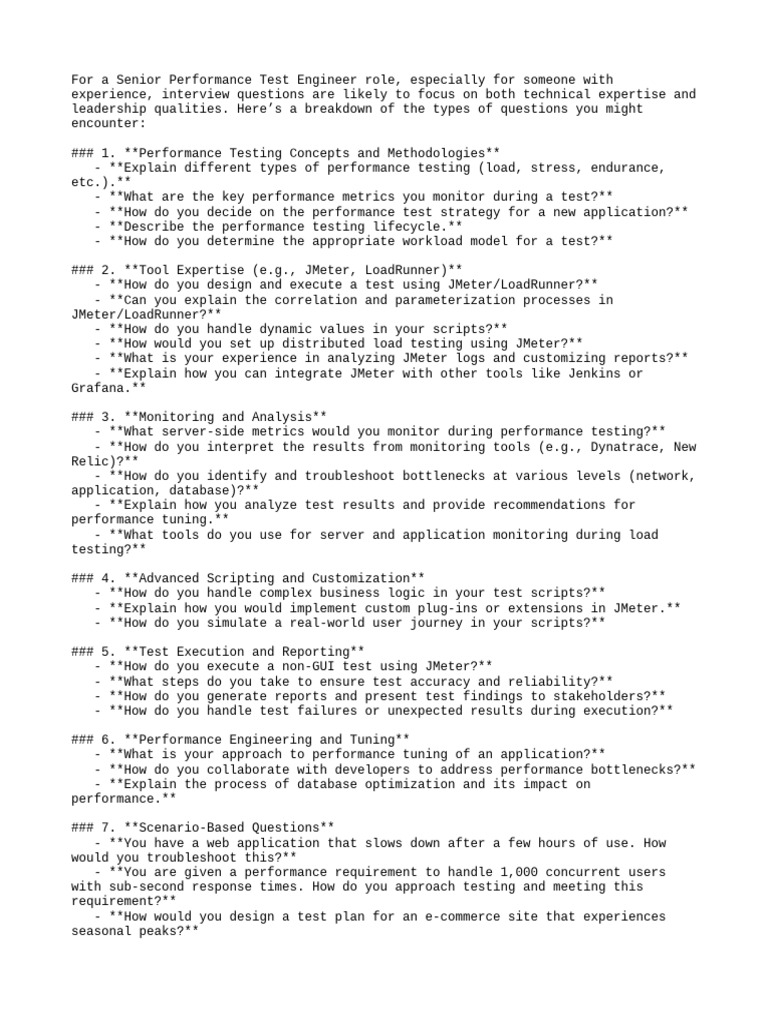 For A Senior Performance Test Engineer - Questions | PDF