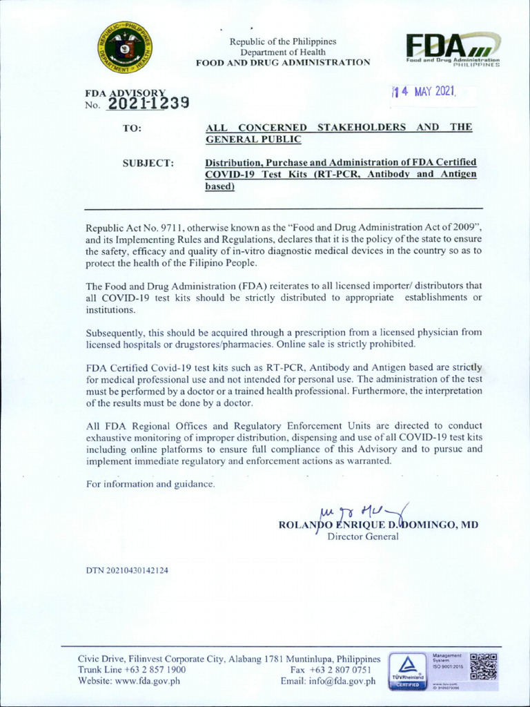 FDA Advisory No.2021 1239 | PDF