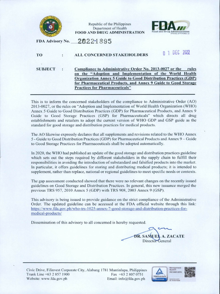 FDA Advisory No.2022 1895 | PDF