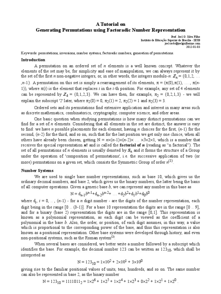 Generating Permutations From Factoradic Numbers Pdf Permutation Discrete Mathematics 8709
