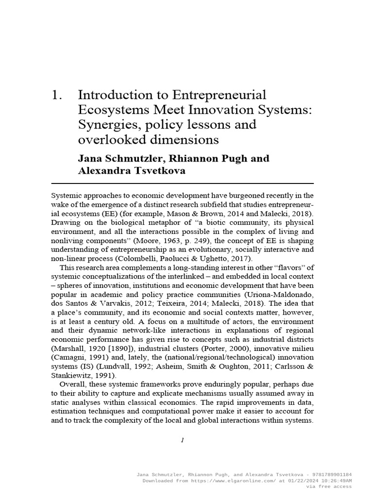 Introduction To Entrepreneurial Ecosystems Meet Innovation Systems ...