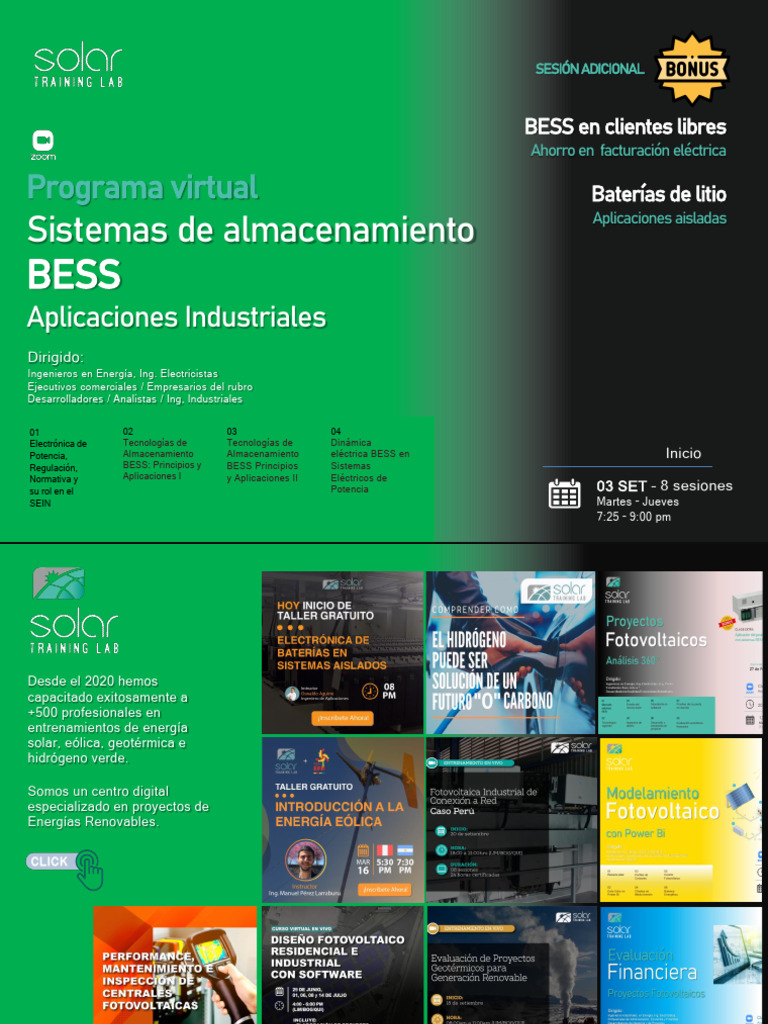Sistemas BESS Aplicaciones Industriales - SOLAR TRAINING LAB | PDF