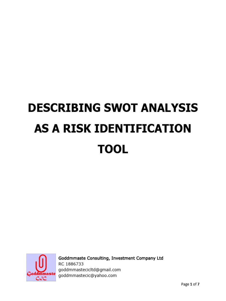 Describing SWOT Analysis As A Risk Identification Tool | PDF