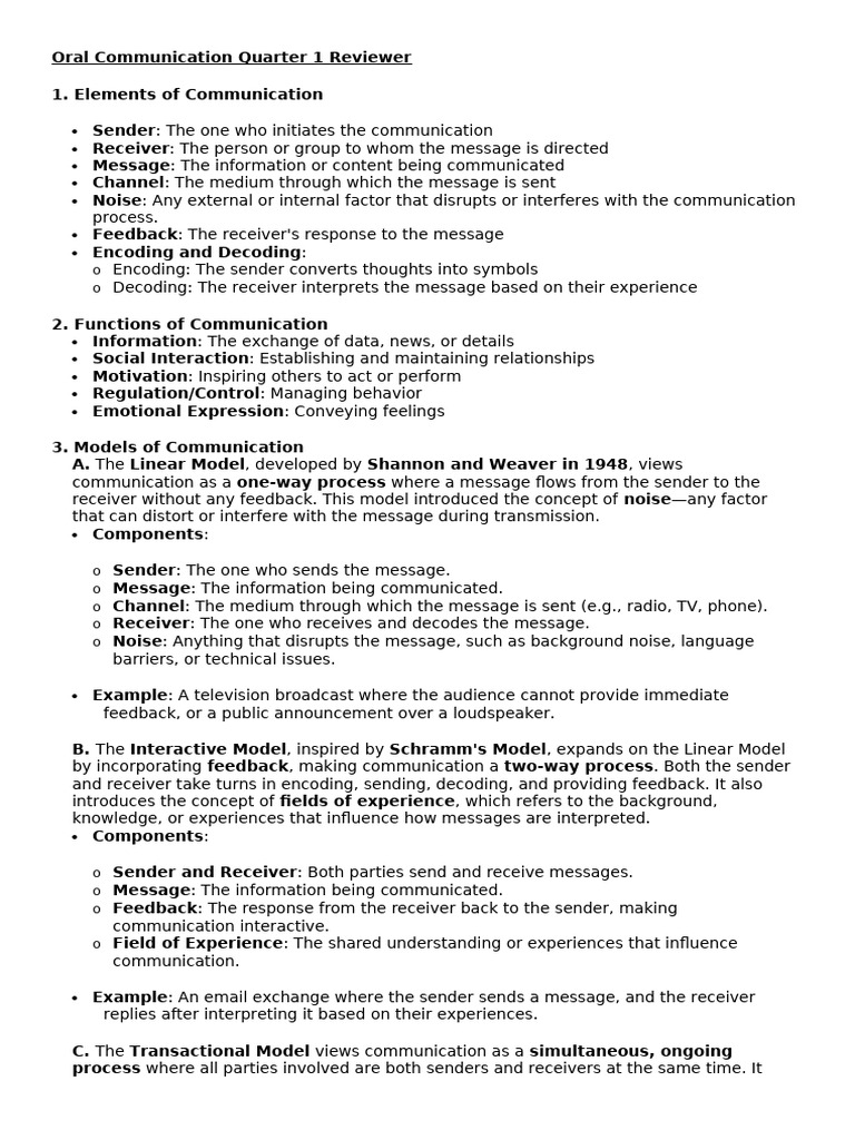 Oral Communication Quarter 1 Reviewer | PDF