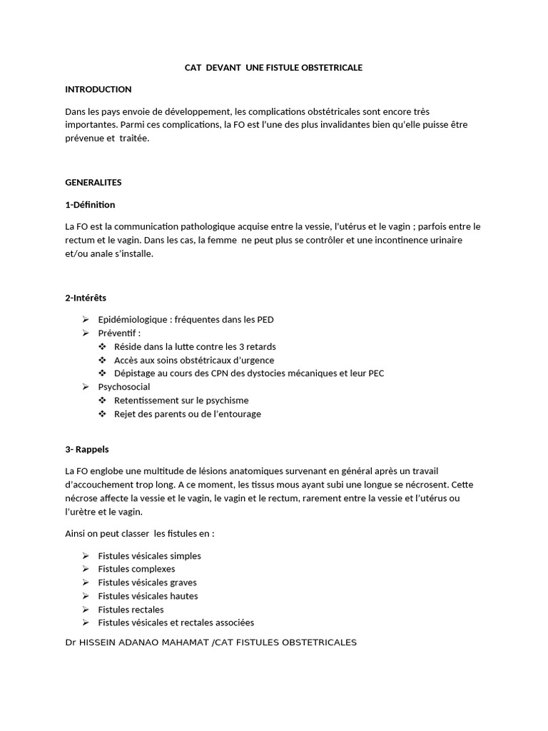 Fistule Obstetricale | PDF