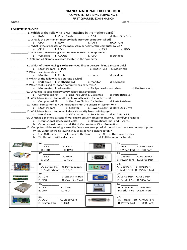 Computer System Servicing 1st Quarter Exam | PDF