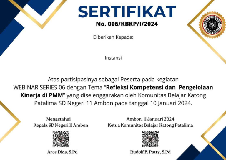 Sertifikat Webinar 06 - Refleksi Kompetensi Fitriyani | PDF