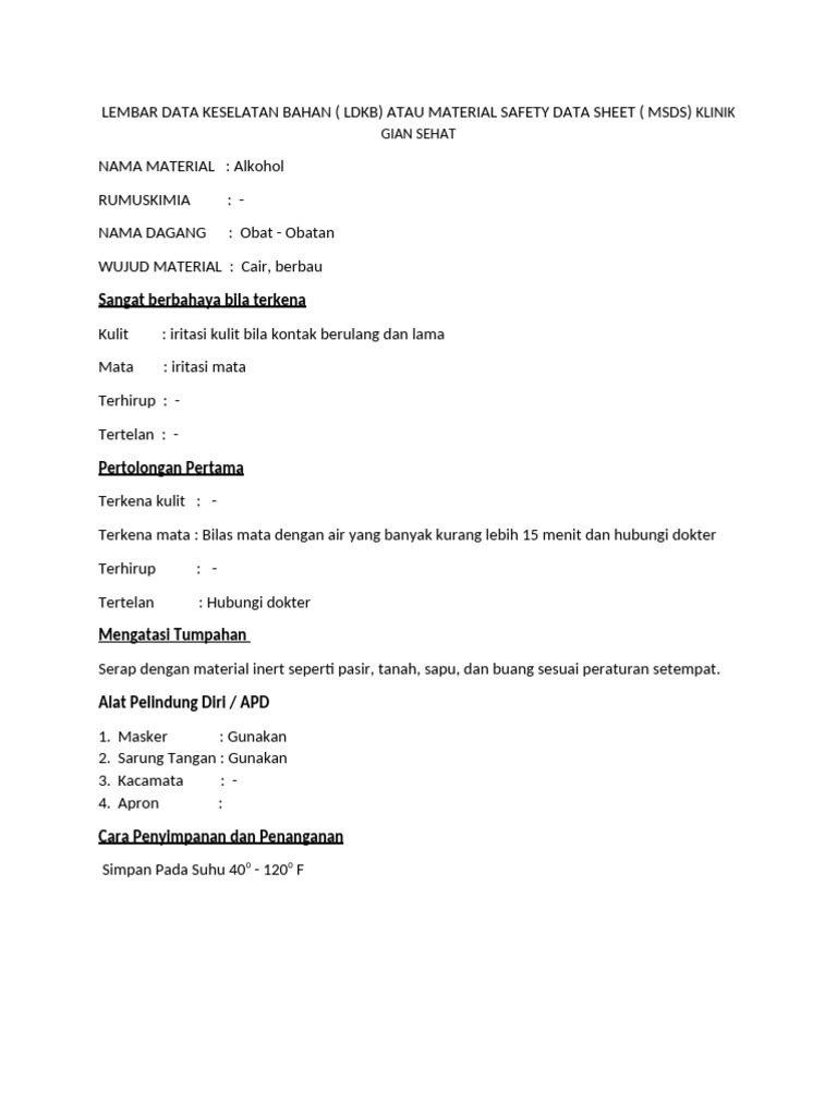 LEMBAR DATA KESELATAN BAHAN | PDF