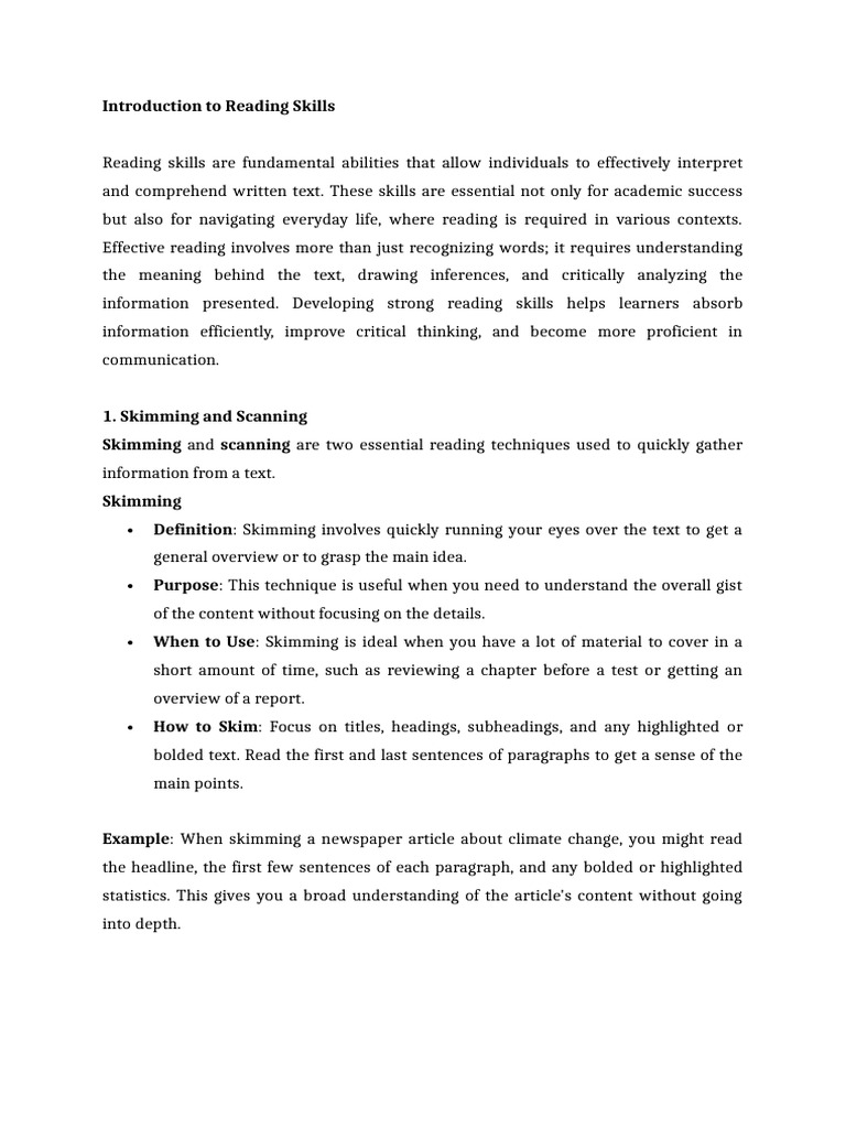Introduction to Reading Skills | PDF