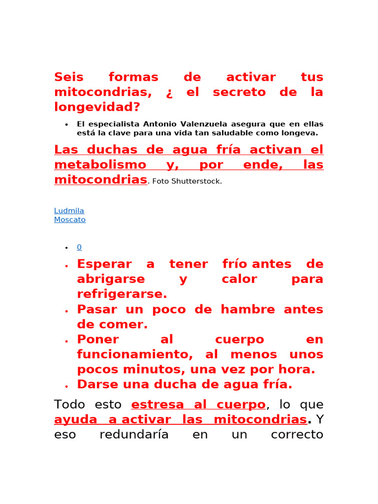 Seis Formas de Activar Tus Mitocondrias El Secreto de La Longevidad | PDF Seis Formas de Activar Tus Mitocondrias El Secreto de La Longevidad | PDF