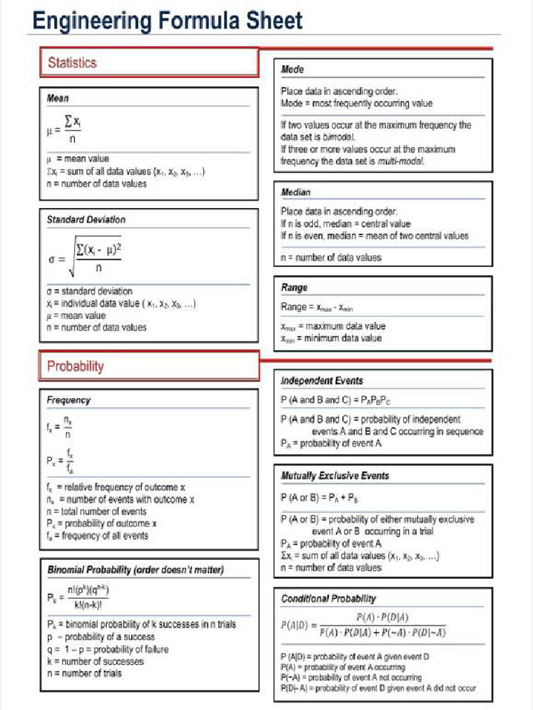Engineering Formula Sheet | PDF