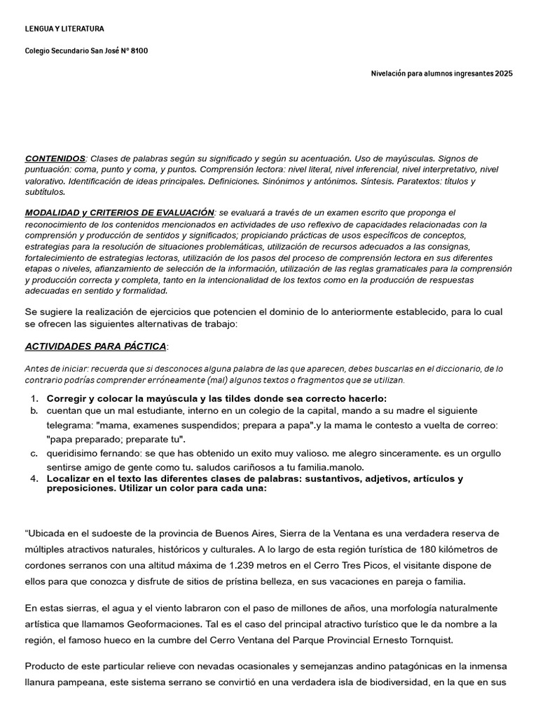 ACTIVIDADES-LENGUA-NIVELACIÓN 24-25-2.docx - 20240917 - 084657 - 0000 | PDF | Roca ígnea | Lava