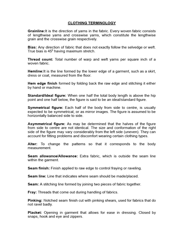 Clothing Terminology - 2 | PDF