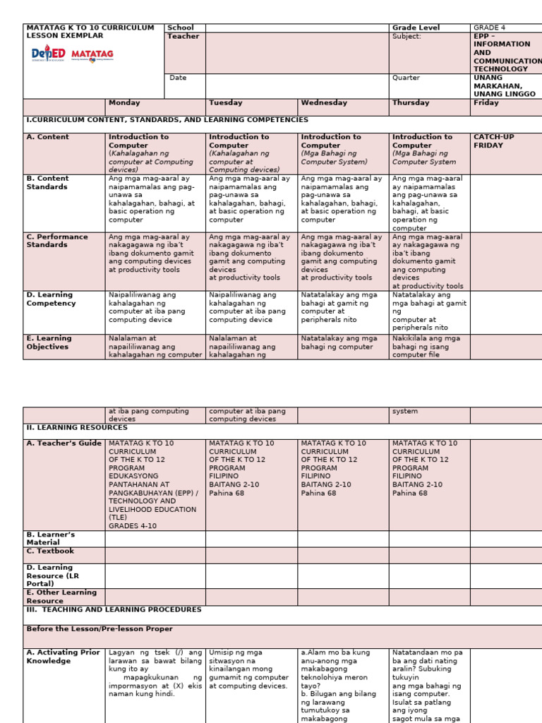 Grade 4-Q1W1 (Matatag Le) - Epp | PDF