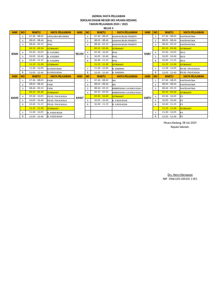 Jadwal Kelas 4 | PDF