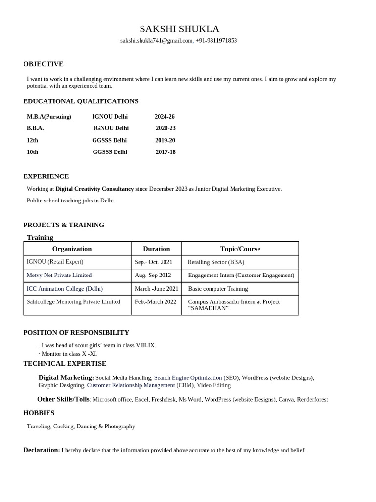 Sakshi Resume | PDF