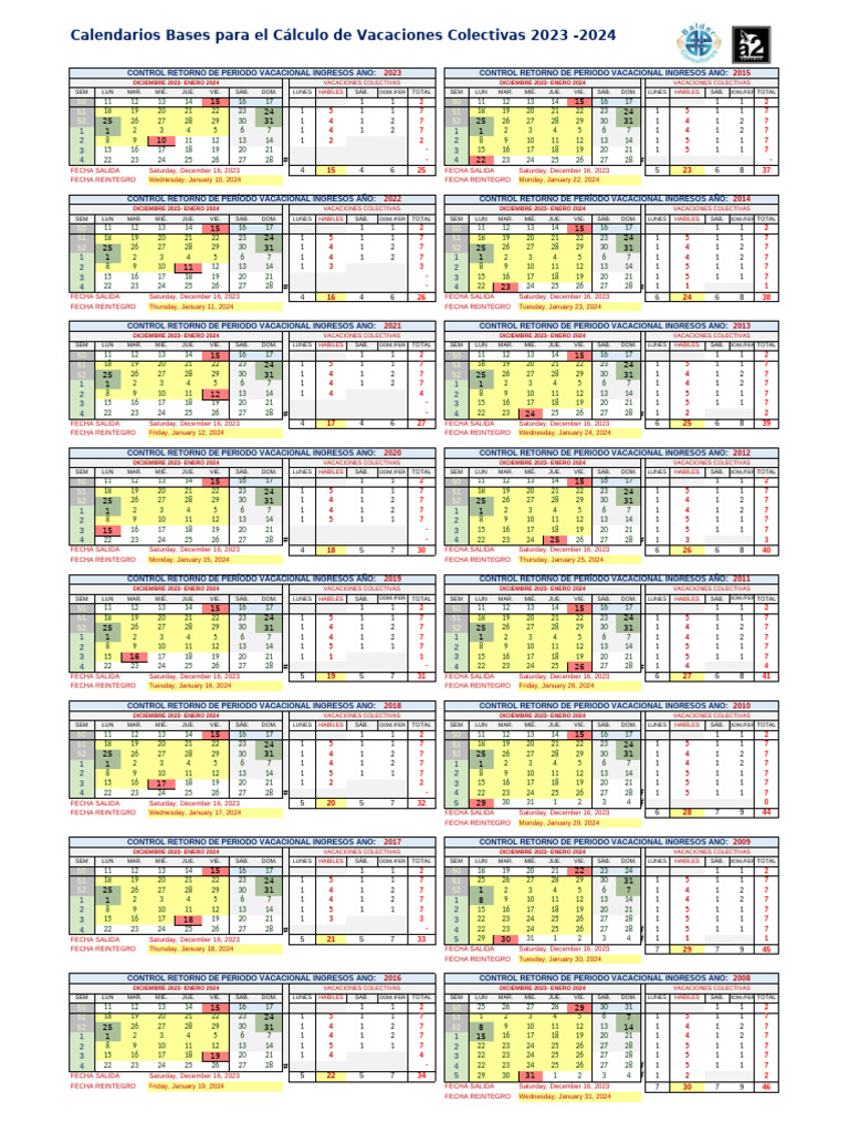 Calendario Vacaciones Colectivas 2023-2024 | PDF