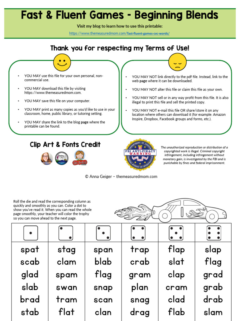 Beginning Blends Dice Game | PDF | Copyright Infringement