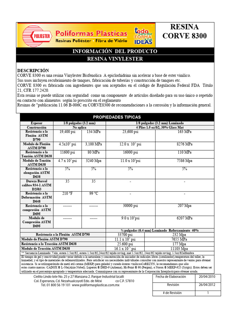 Resinas Corve 8300 Hoja Tecnica | PDF