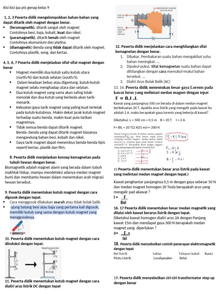 Kisi Kisi Ipa Pts Genap Kelas 9 | PDF
