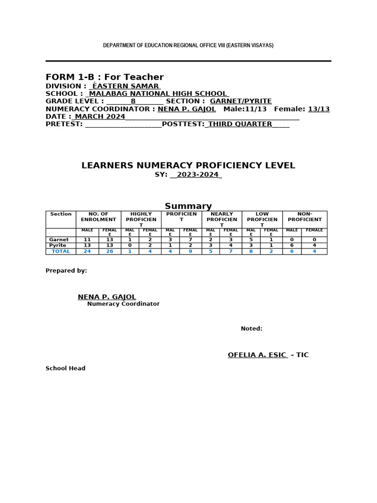 3rd QTR NUMERACY BY GRADE LEVEL 8 Garnet Pyrite | PDF