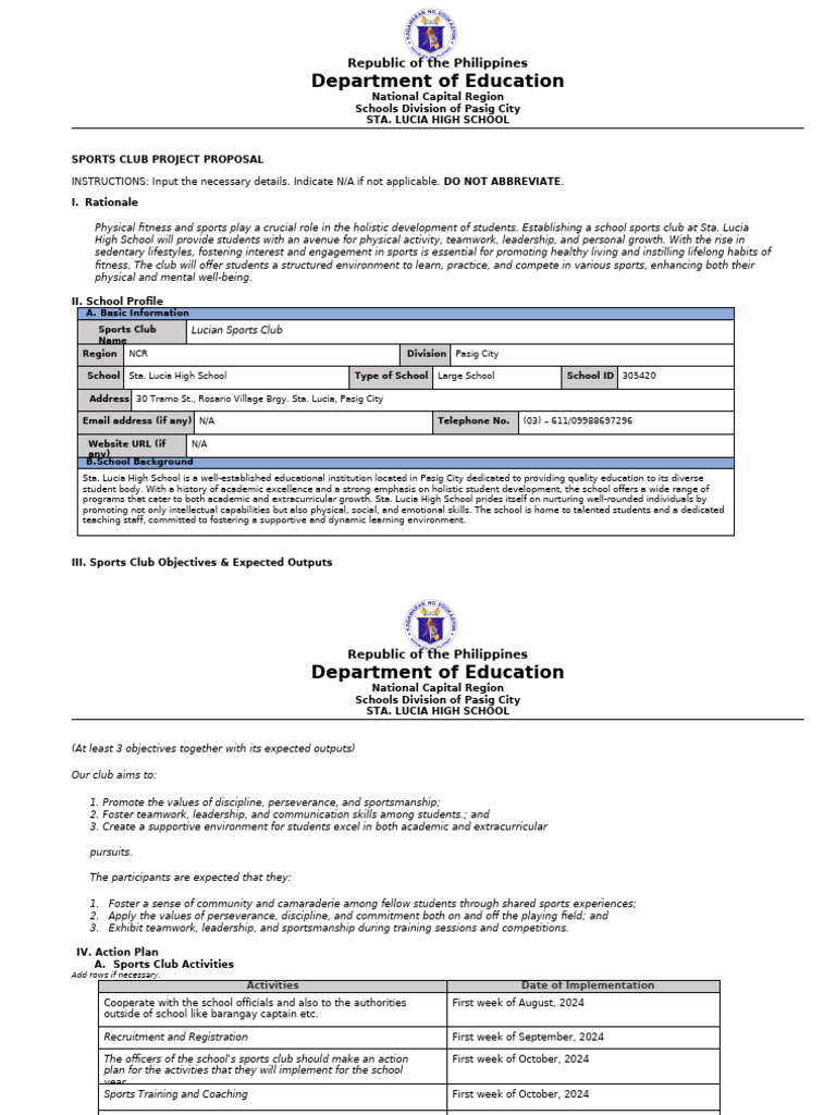 SPORTS CLUB PROJECT PROPOSAL | PDF