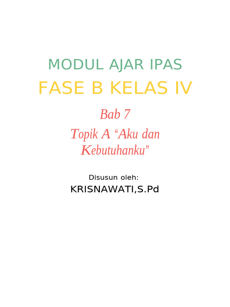 Modul Ajar (IPAS) - Topik A - Aku Dan Kebutuhanku | PDF