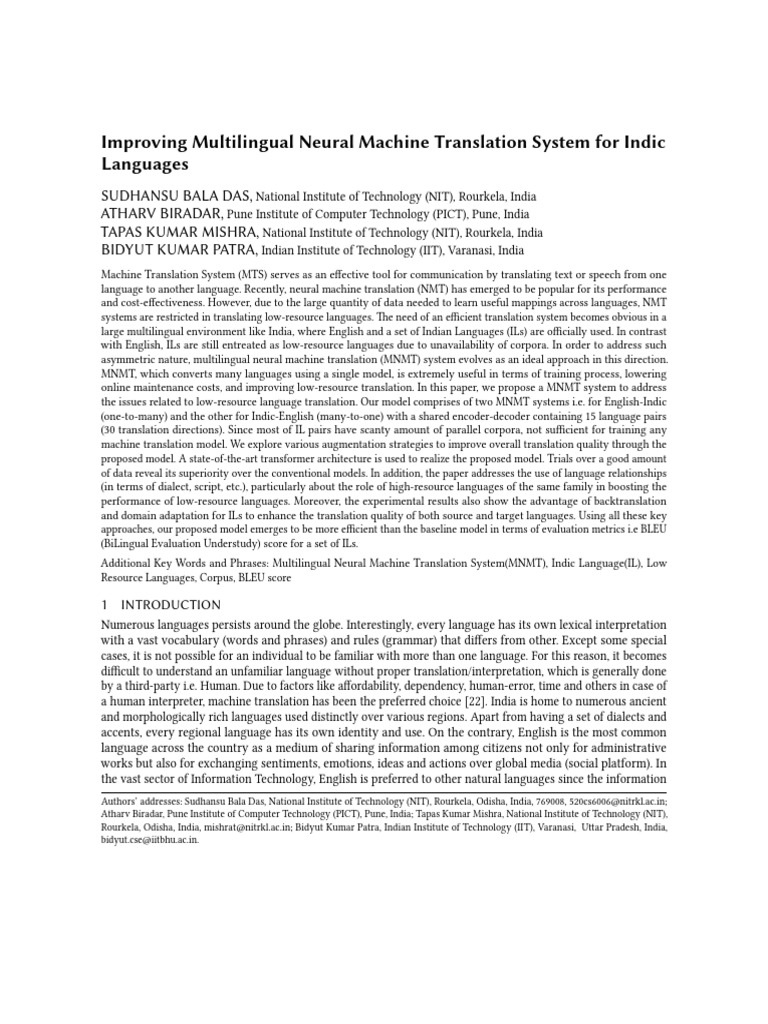 Improving Multilingual Neural Machine Translation | PDF