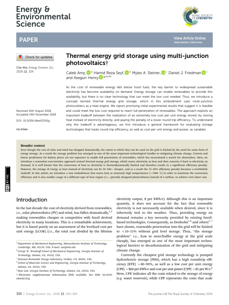 Paper: Thermal Energy Grid Storage Using Multi-Junction Photovoltaics | PDF