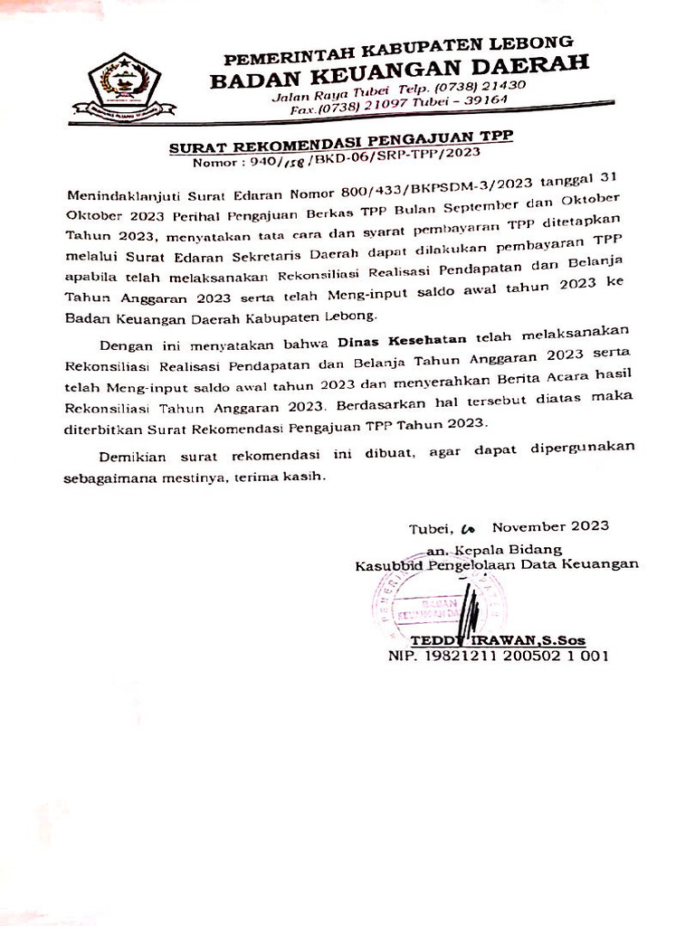 S. Rekomendasi Pengajuan TPP | PDF
