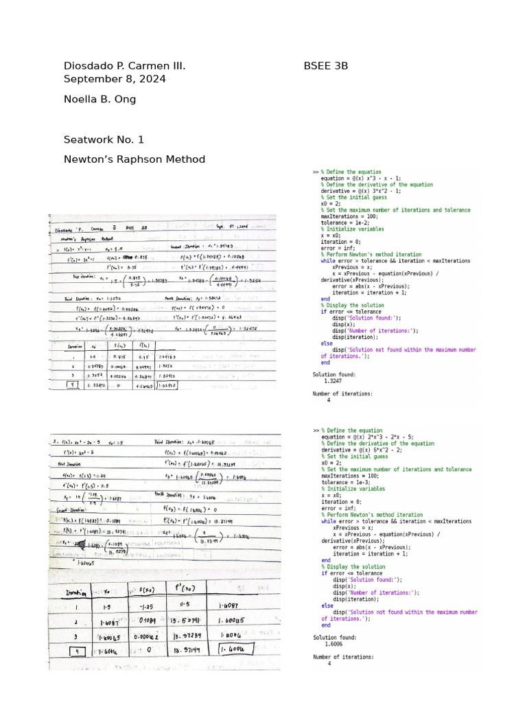 Numerical Methods (Newton's Raphson Method) Act No.1 | PDF