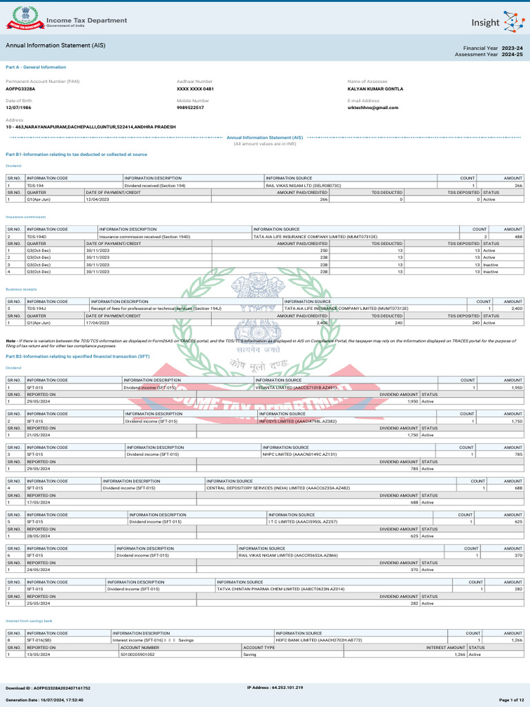 Annual Information Statement (AIS) | PDF