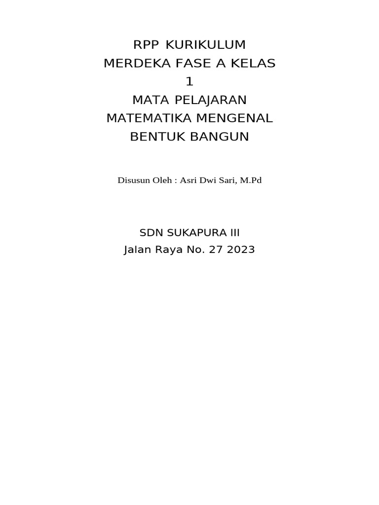 RPP Kumer Kelas 1 Semester 1 Bangun Datar | PDF
