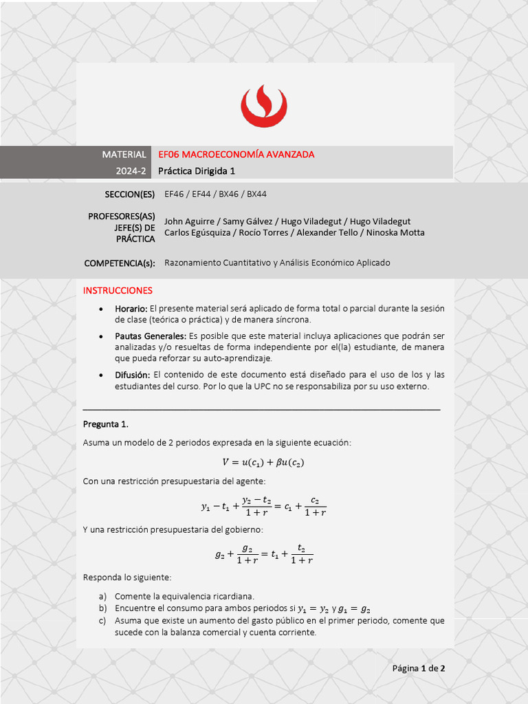 PD4 UPC Macroeconomía Avanzada 2024-2 | PDF | Ahorro | Finanzas y dinero