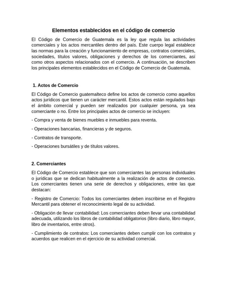 Elementos Establecidos en El Código de Comercio | PDF