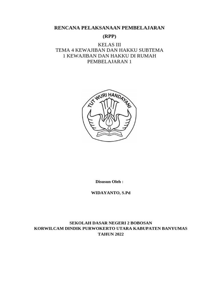 RPP Kelas 3 Tema 4 Sub Tema 1 Pemb 1 Fix | PDF