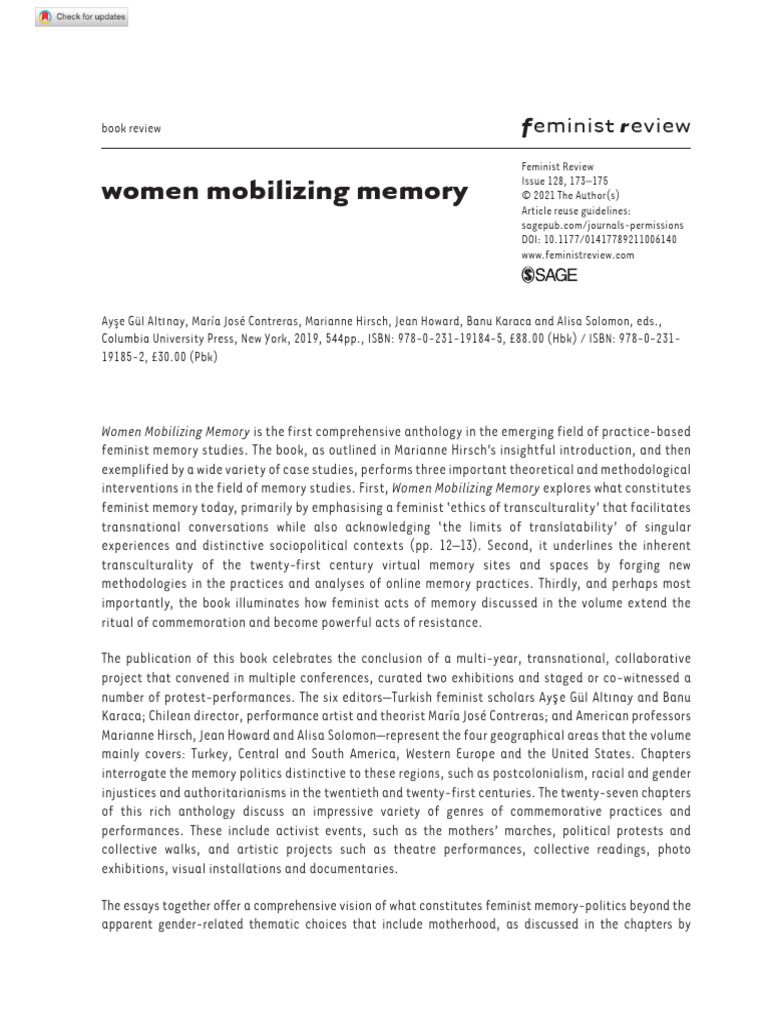 Book Review Women Mobilizing Memory Edited by Ayse Gul Altinay Maria ...