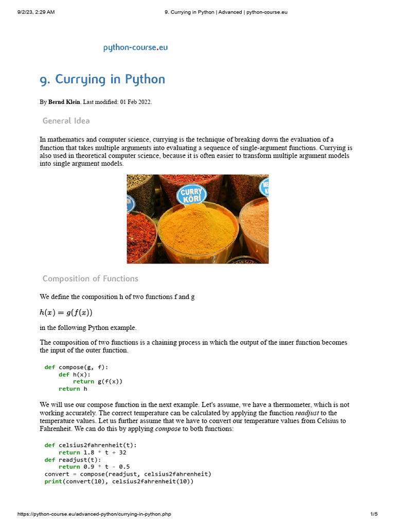 Currying in Python - Advanced - Python-Course - Eu | PDF Currying in Python - Advanced - Python-Course - Eu | PDF