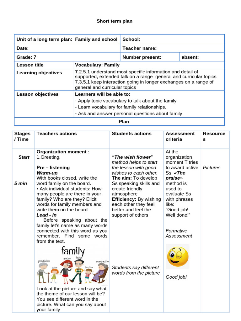 Grade 7 Family & School Lessons | PDF | Question | Career & Growth