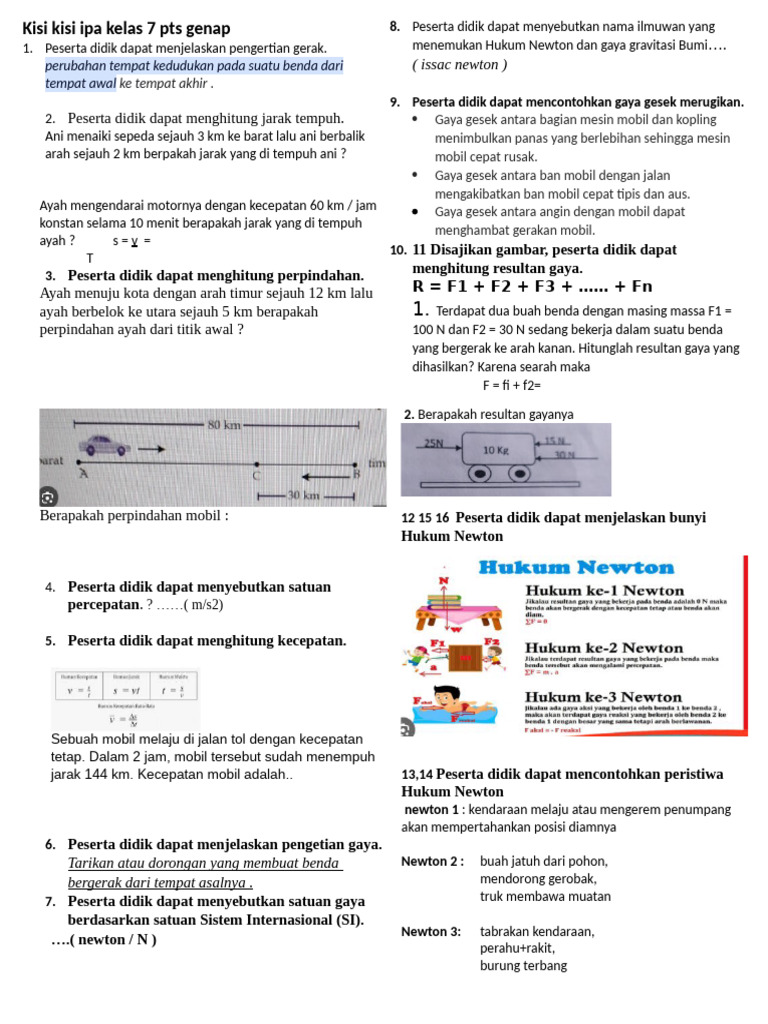 Kisi Kisi Ipa Kelas 7 Pts Genap | PDF